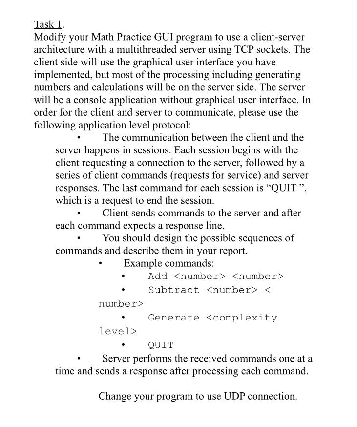 Task 1. Modify your Math Practice GUI program to use | Chegg.com