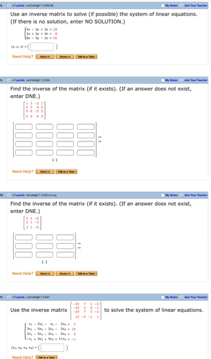 Solved Use an inverse matrix to solve (if possible) the | Chegg.com