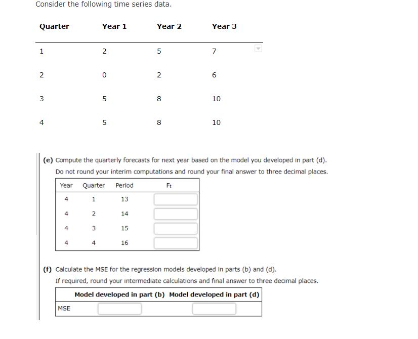 Solved Consider the following time series data. Quarter Year | Chegg.com