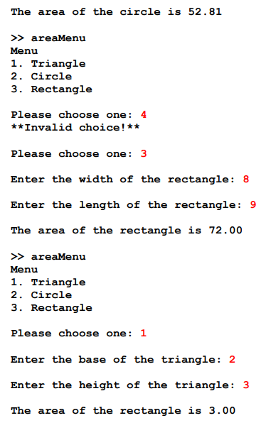 Solved QUESTION 1: Write a script areaMenu that will print a | Chegg.com