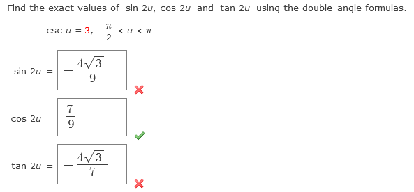 Solved Find the exact values of sin2u,cos2u and tan2u using | Chegg.com