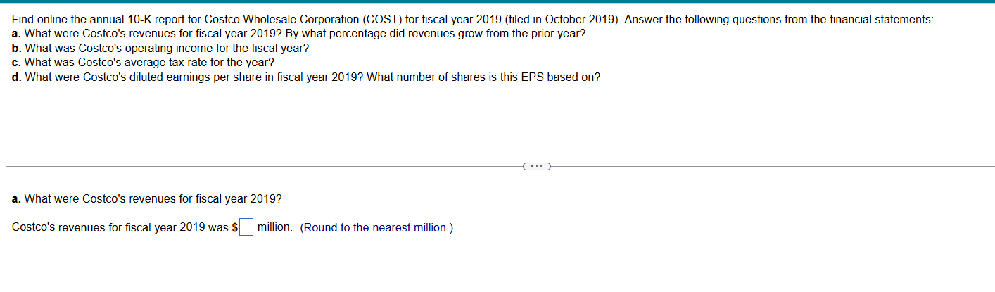 Solved Find online the annual 10-K report for Costco | Chegg.com