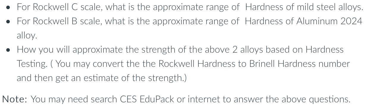 Solved • For Rockwell C scale, what is the approximate range | Chegg.com