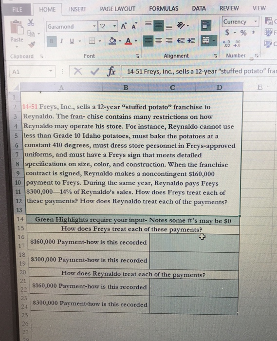 Solved FILE HOME INSERT PAGE LAYOUT FORMULAS DATA REVIEW | Chegg.com