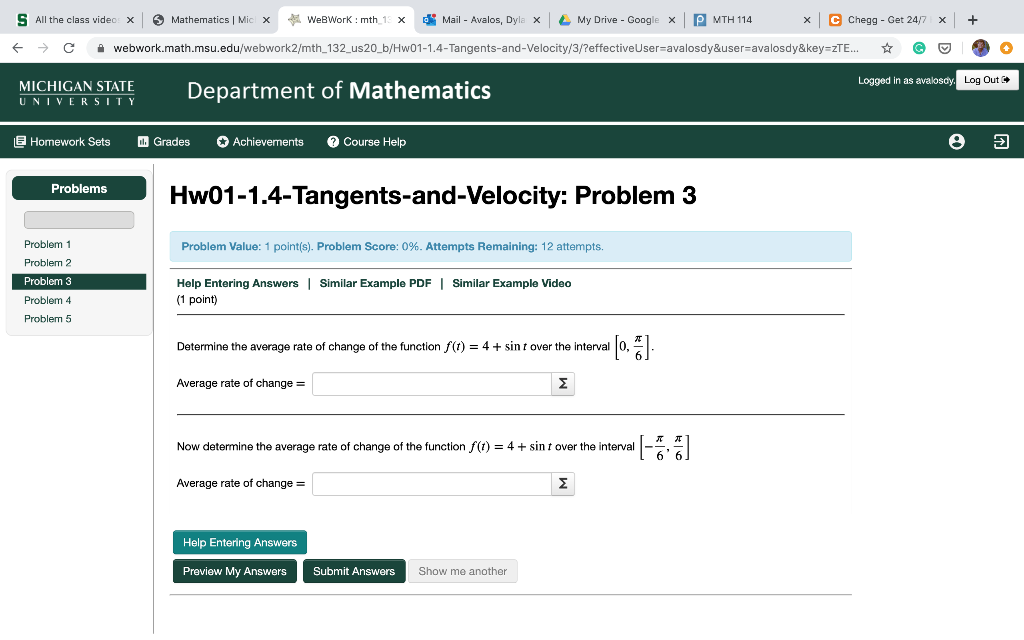 Solved S All the class video x S Mathematics Mic x WebWork : | Chegg.com