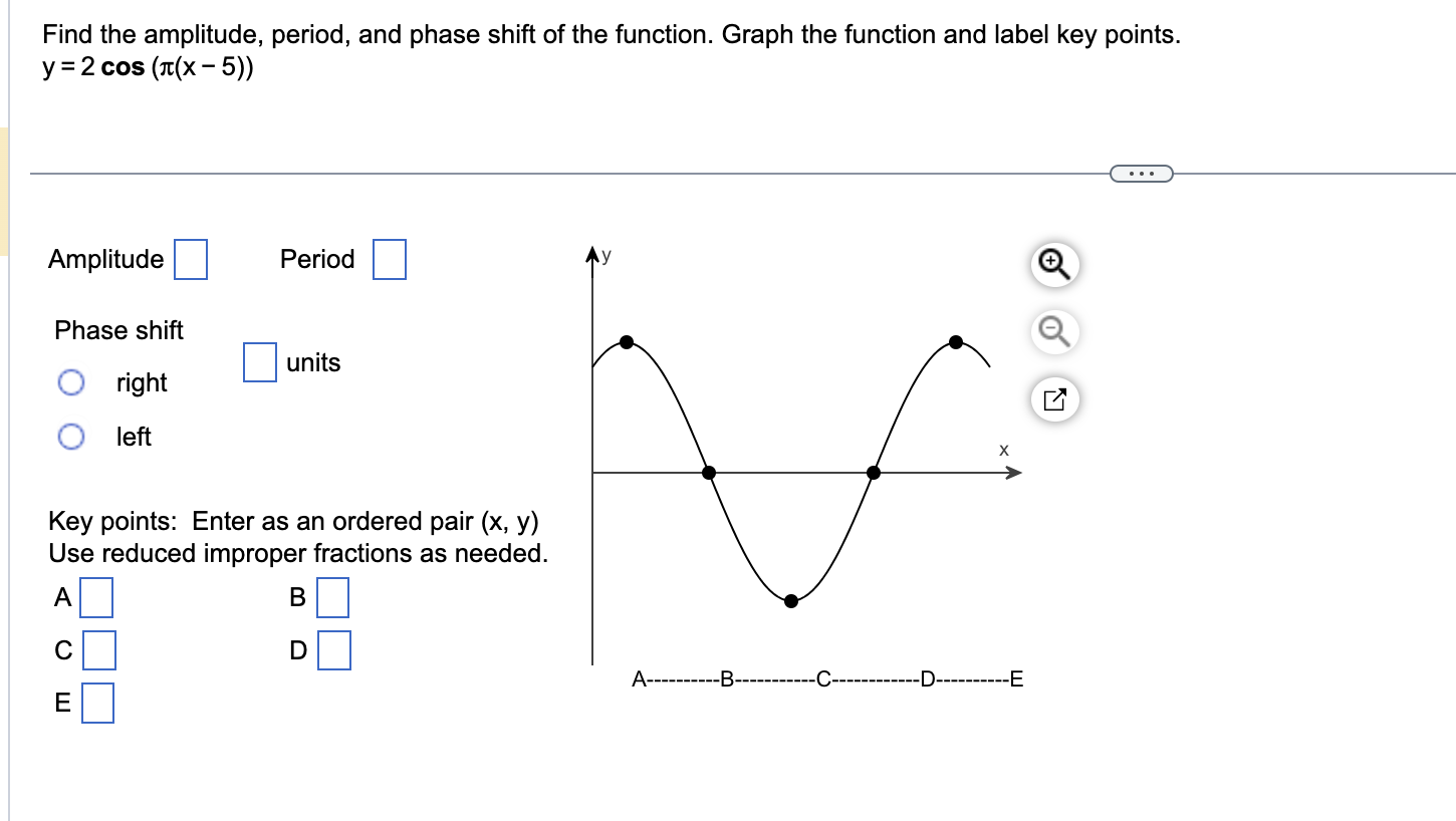 Solved Find the amplitude, period, and phase shift of the | Chegg.com