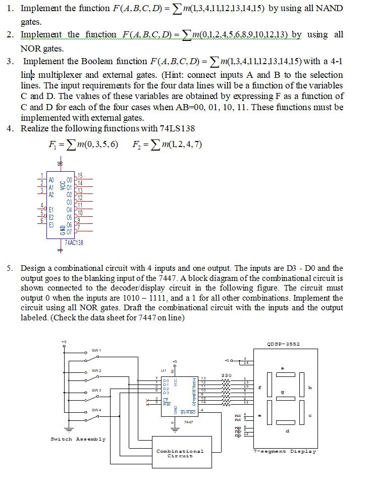 Solved Implemetthe function F(A.BC.D)- gates 1. m(1.3.4.1 | Chegg.com