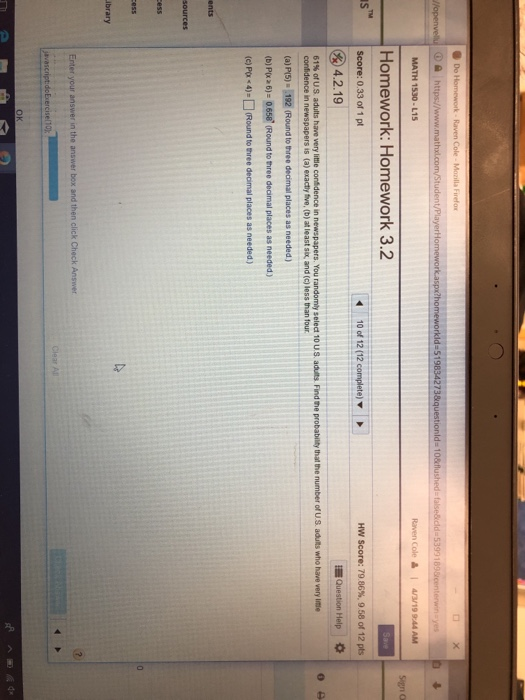 Solved MATH 1530-L15 sign O Homework: Homework 3.2 Score: | Chegg.com