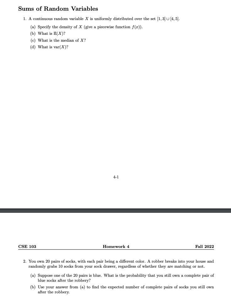 Sums of Random Variables 1. A continuous random | Chegg.com