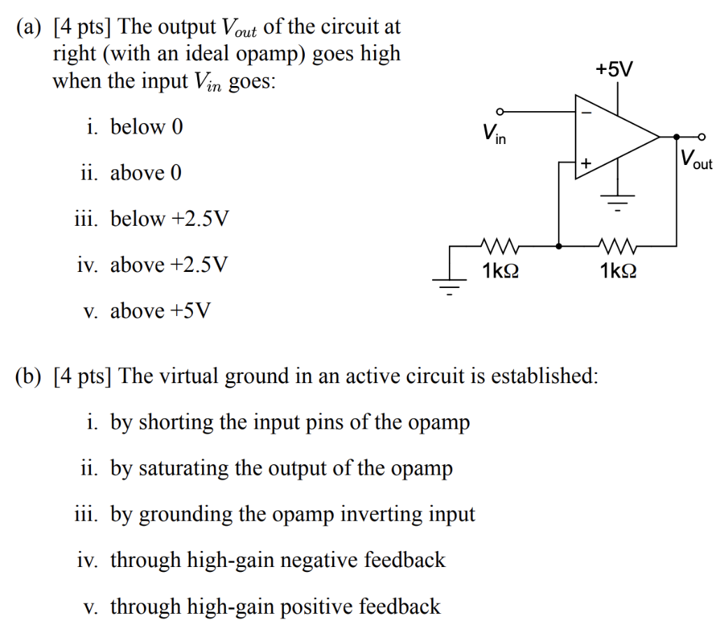 Solved (a) [4 pts] The output Vout of the circuit at right | Chegg.com