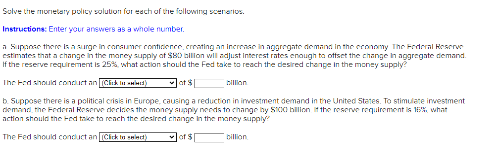 Solved Solve the monetary policy solution for each of the | Chegg.com