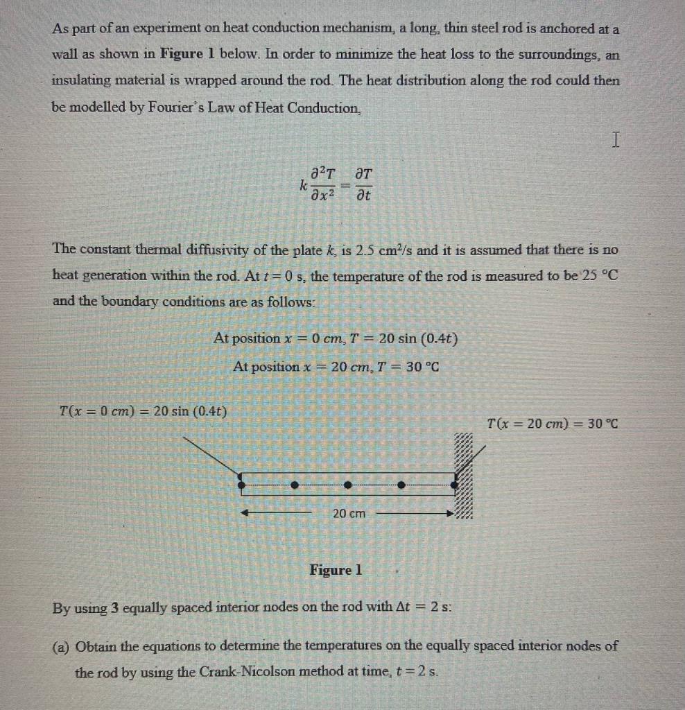 Solved As part of an experiment on heat conduction | Chegg.com