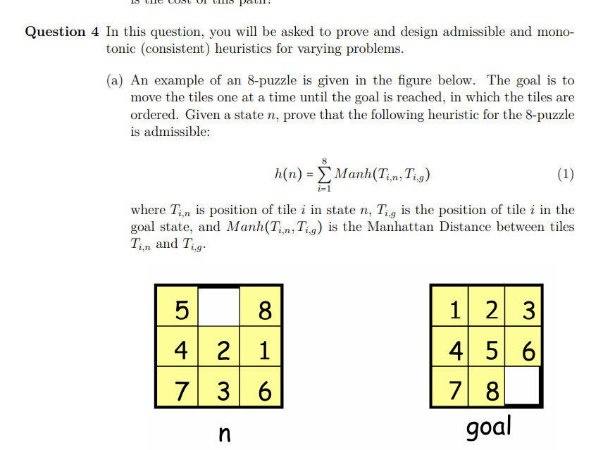 Solved onic (consistent) heuristics for varying problems. a) | Chegg.com