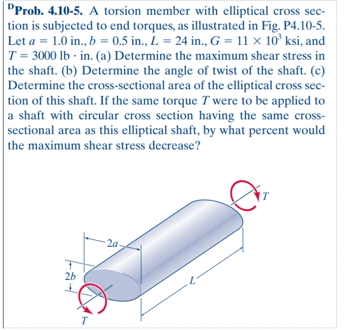 Solved D Prob. 4.10-5. A torsion member with elliptical | Chegg.com