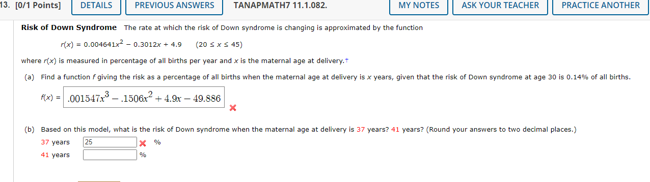 Solved 13. [0/1 Points] DETAILS PREVIOUS ANSWERS TANAPMATH7 | Chegg.com