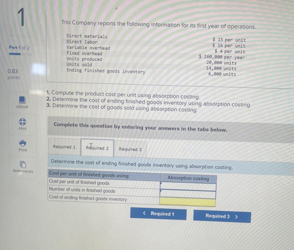 Solved 1 Part 1 of 2 0.83 points eBook Hint Print References | Chegg.com