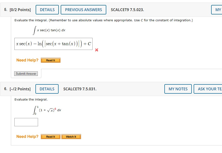 Solved 5. [0/2 points) DETAILS PREVIOUS ANSWERS SCALCET9 | Chegg.com