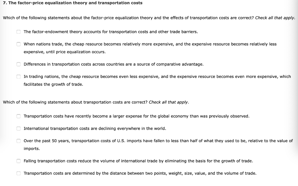 Solved 7. The factor-price equalization theory and | Chegg.com