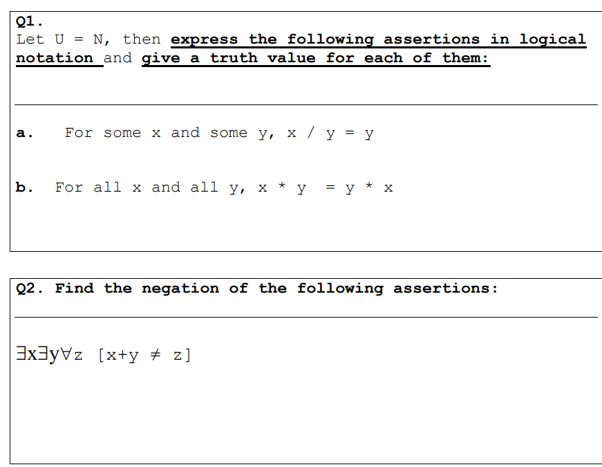 Solved Q1. Let U = N, then express the following assertions | Chegg.com