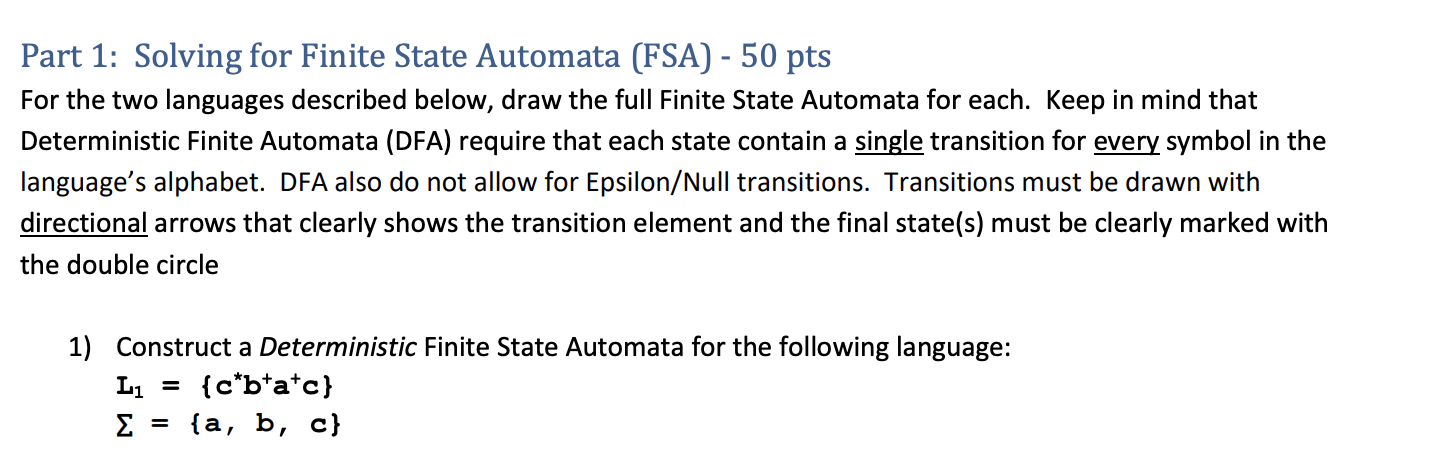 Solved Part 1: Solving for Finite State Automata (FSA) - 50 | Chegg.com