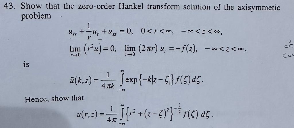Solved 3 Show That The Zero Order Hankel Transform Solution 