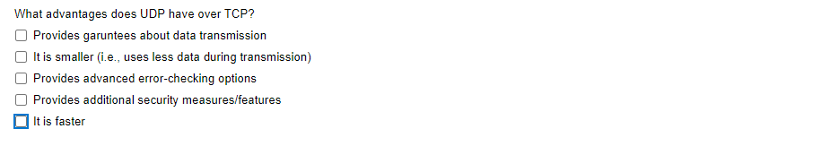 Solved What advantages does UDP have over TCP? Provides | Chegg.com