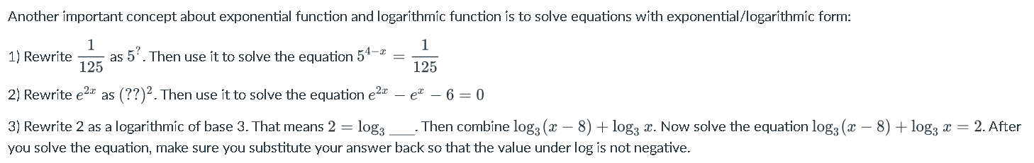Solved Another important concept about exponential function | Chegg.com