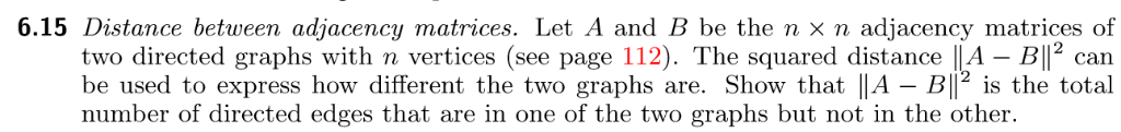 Solved 6.15 Distance between adjacency matrices. Let A and B | Chegg.com