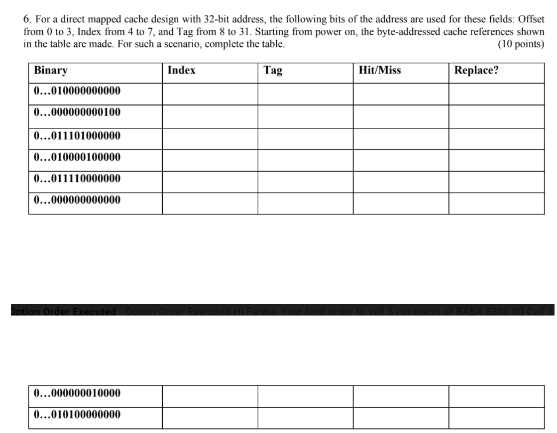 Solved 6. For a direct mapped cache design with 32-bit | Chegg.com
