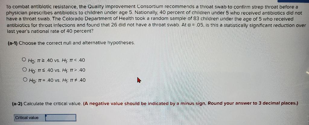 Solved (a-3) Calculate the test statistic. (A negative value | Chegg.com