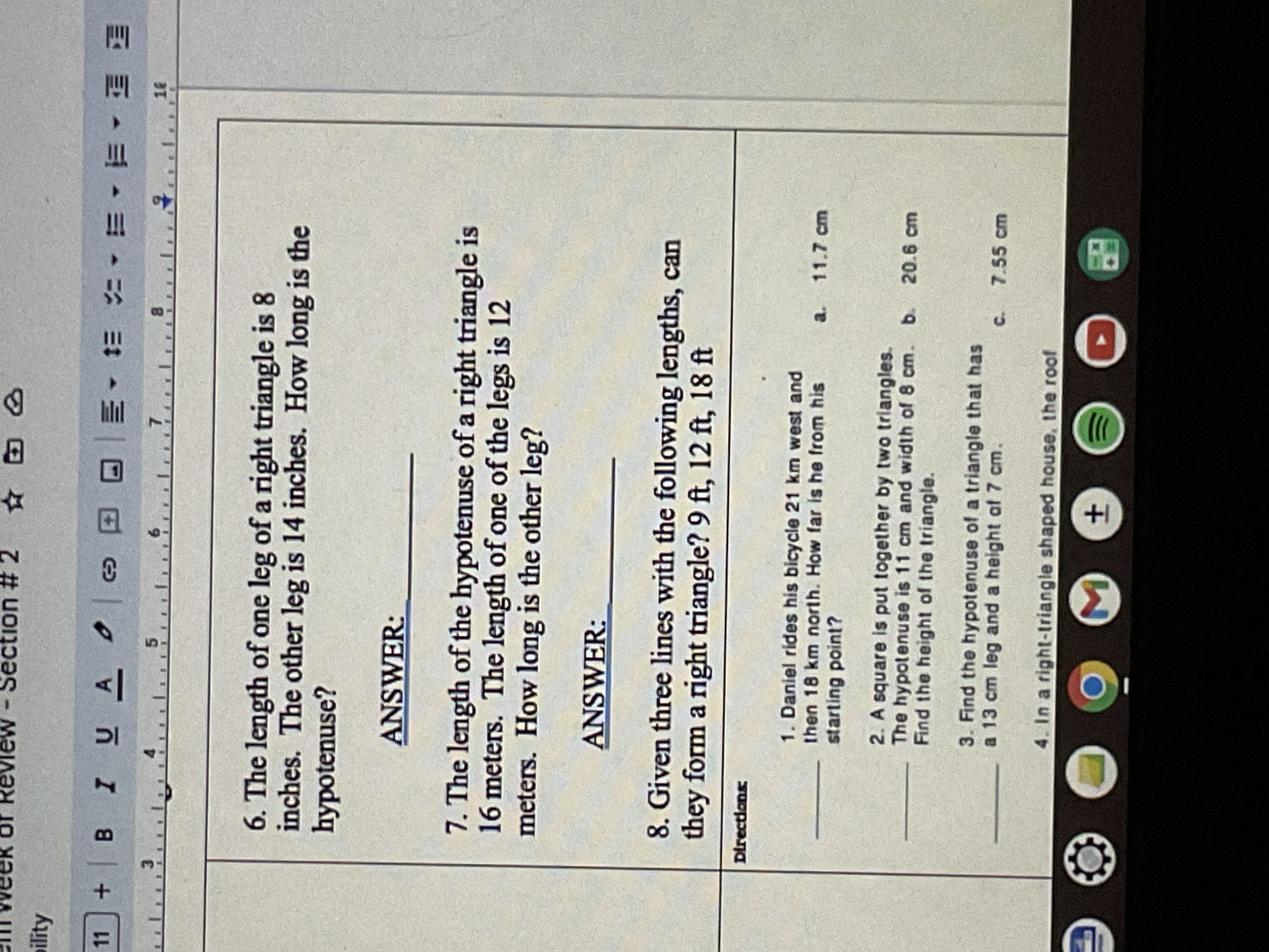 Solved 6. The length of one leg of a right triangle is 8 | Chegg.com