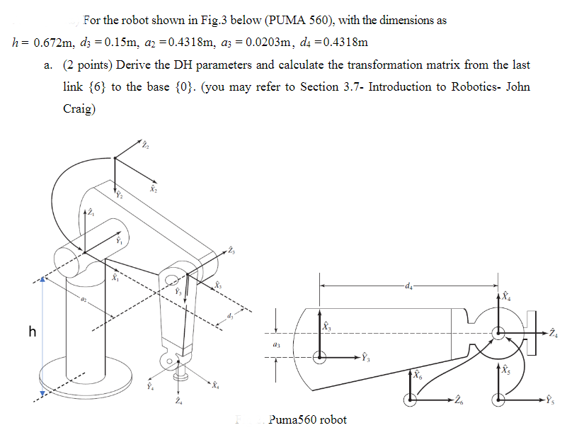 Solved For the robot shown in Fig. 3 below (PUMA 560), with | Chegg.com