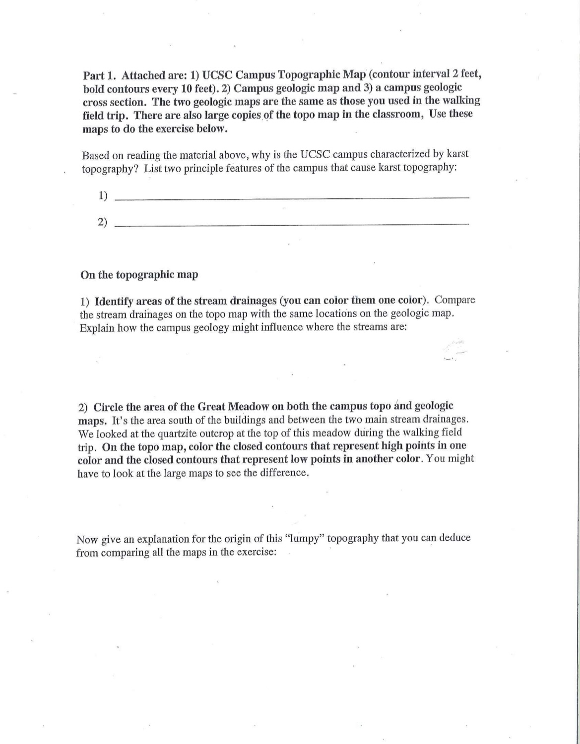 Solved Part 1. Attached are: 1) UCSC Campus Topographic Map | Chegg.com