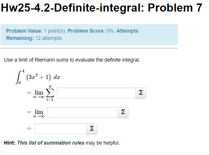 Solved Hw25-4.2-Definite-integral: Problem 7 Problem Value: | Chegg.com