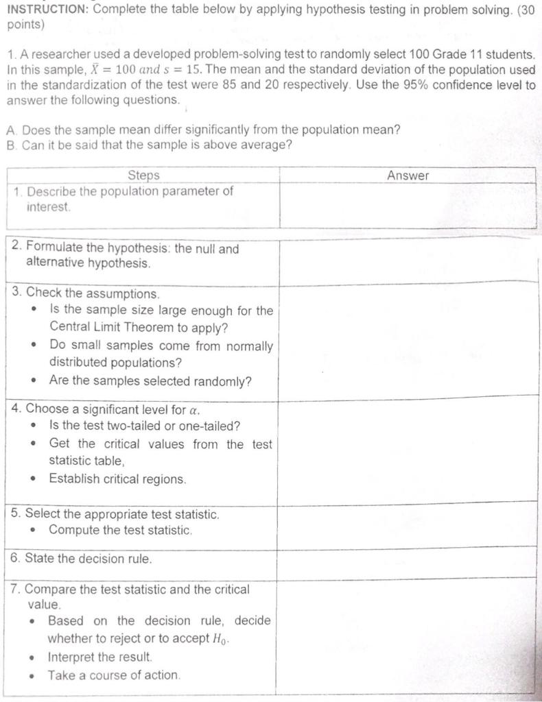 Solved INSTRUCTION: Complete the table below by applying | Chegg.com