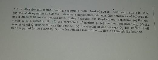 A 3 in. diameter tull journal bearing supports a | Chegg.com