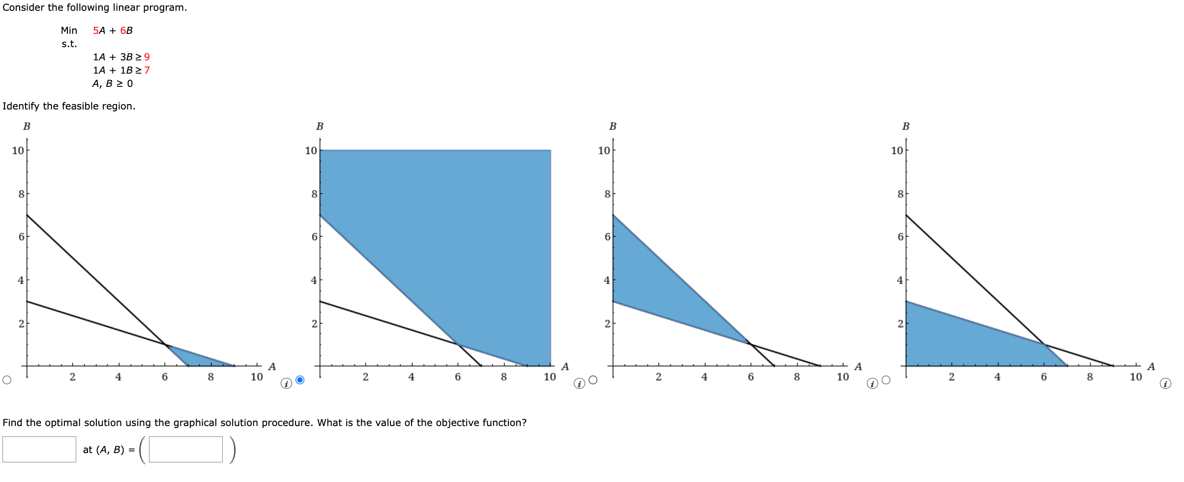 Solved Consider the following linear program. 5A + 6B Min | Chegg.com