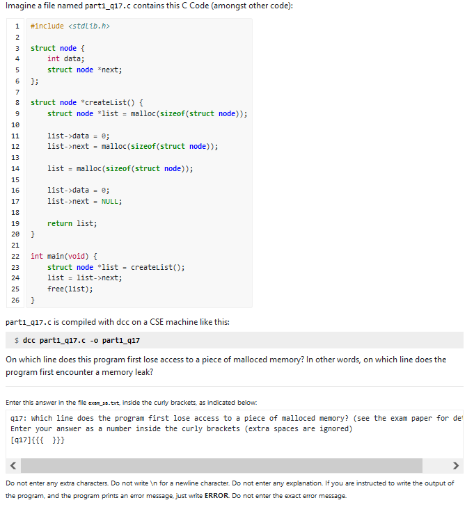 Solved Imagine a file named part1_917.c contains this C Code | Chegg.com