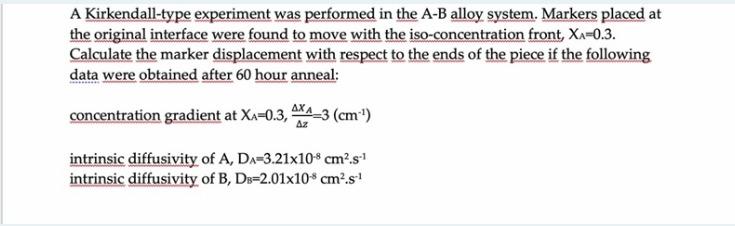 Solved A Kirkendall-type experiment was performed in the A-B | Chegg.com