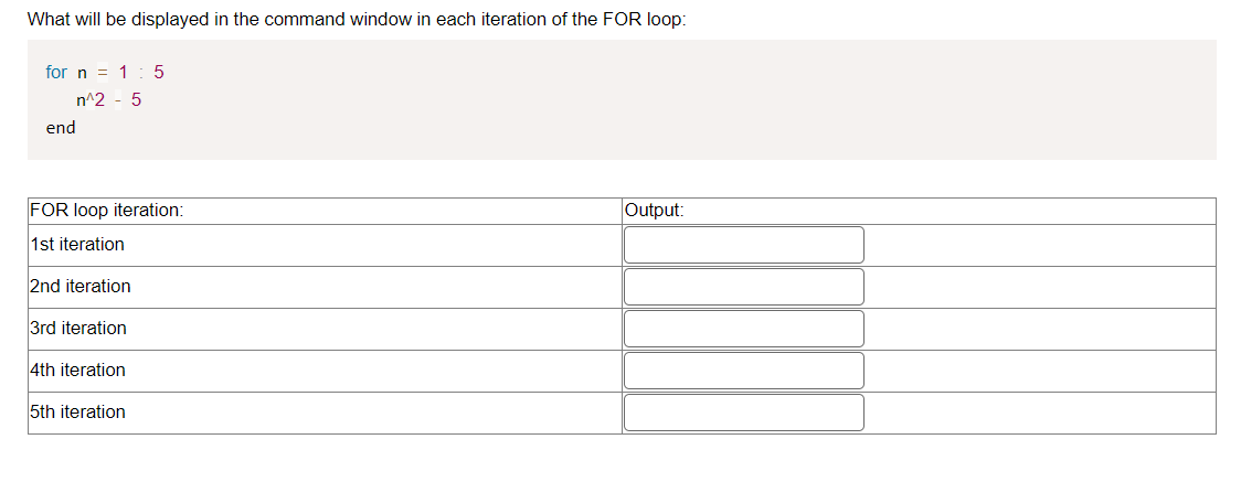 Solved What will be displayed in the command window in each | Chegg.com