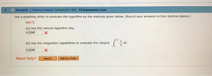 Solved 1. O 0/2 points | Provious Answers LarCalc10 5.1.001. | Chegg.com Solved 1. O 0/2 points | Provious Answers LarCalc10 5.1.001. | Chegg.com