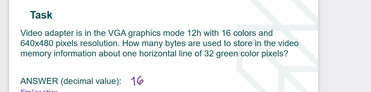 Solved Task Video adapter is in the VGA graphics mode 12h | Chegg.com