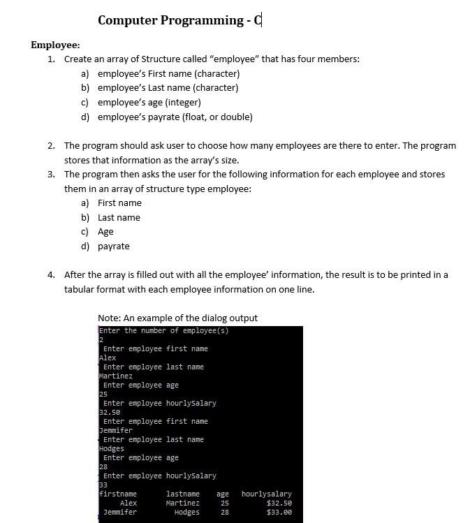 Solved Computer Programming Employee 1 Create An Array 5161
