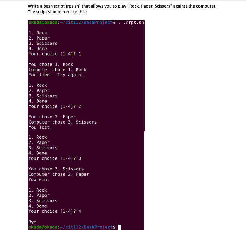 Solved Write A Bash Script rps sh That Allows You To Play Chegg