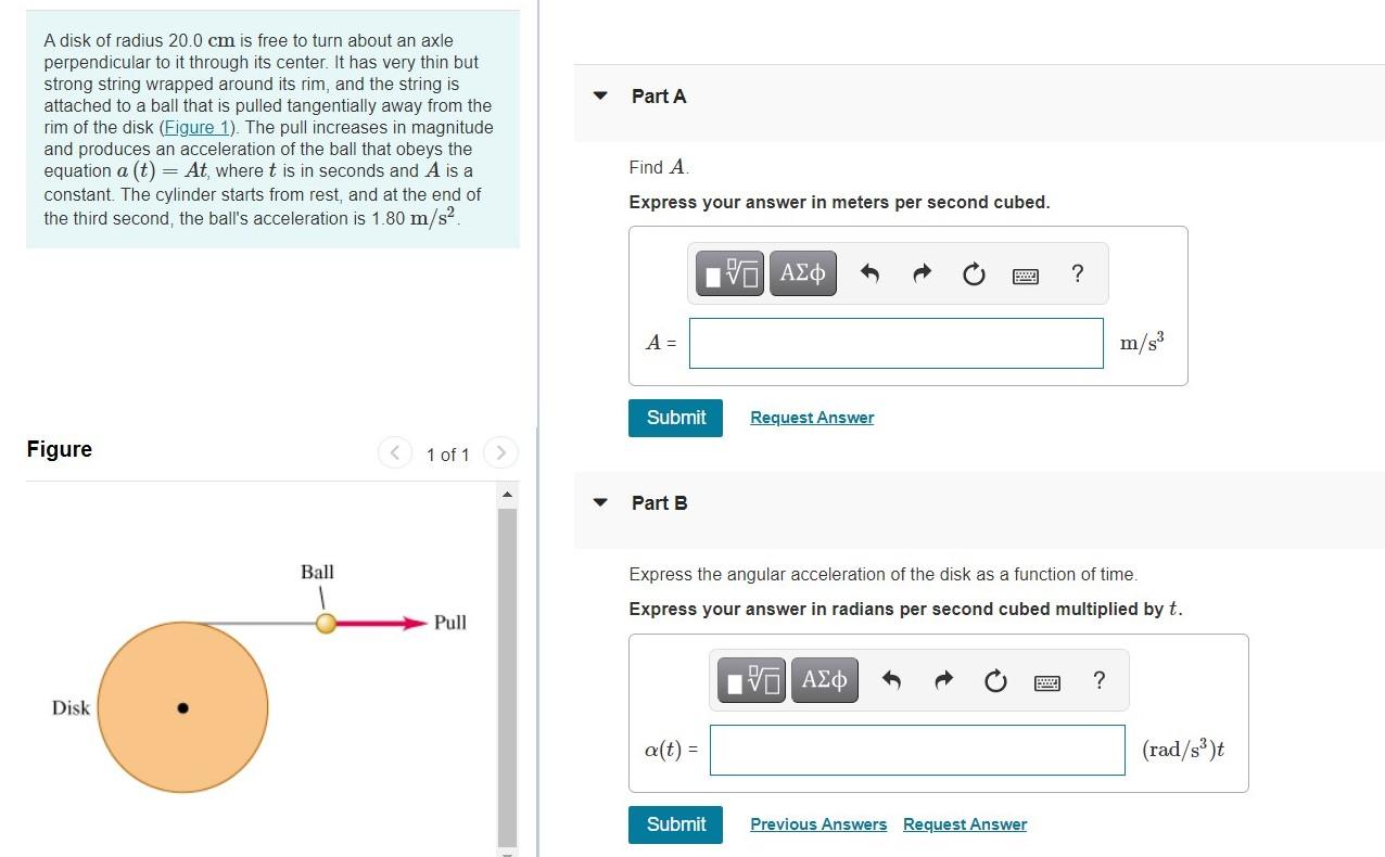 Solved Part A A disk of radius 20.0 cm is free to turn about | Chegg.com