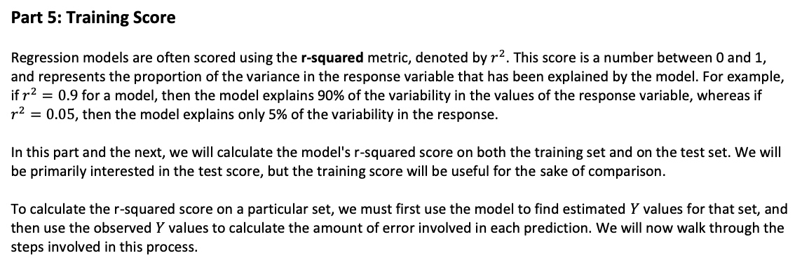 Solved Part 5: Training Score Regression models are often | Chegg.com
