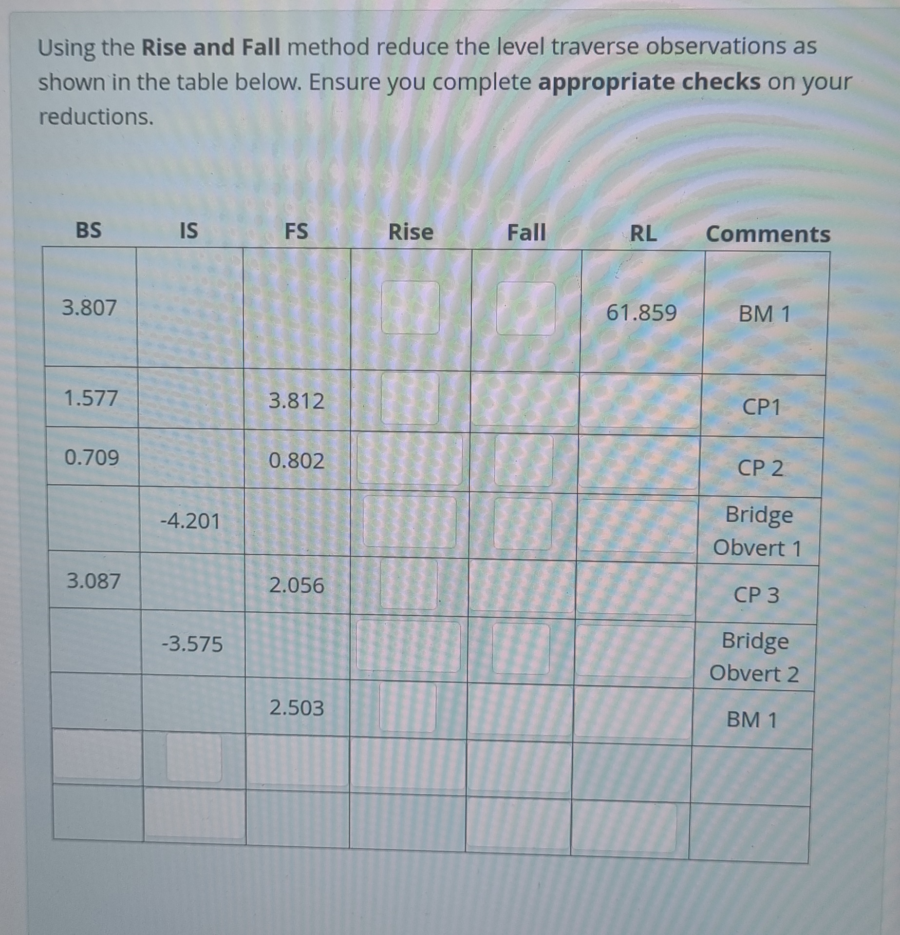 Solved Using the rise and fall method reduce the level | Chegg.com
