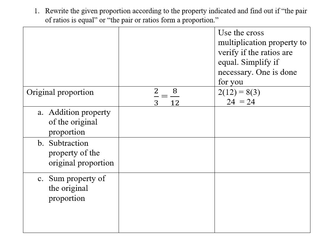 Solved 1. Rewrite the given proportion according to the | Chegg.com