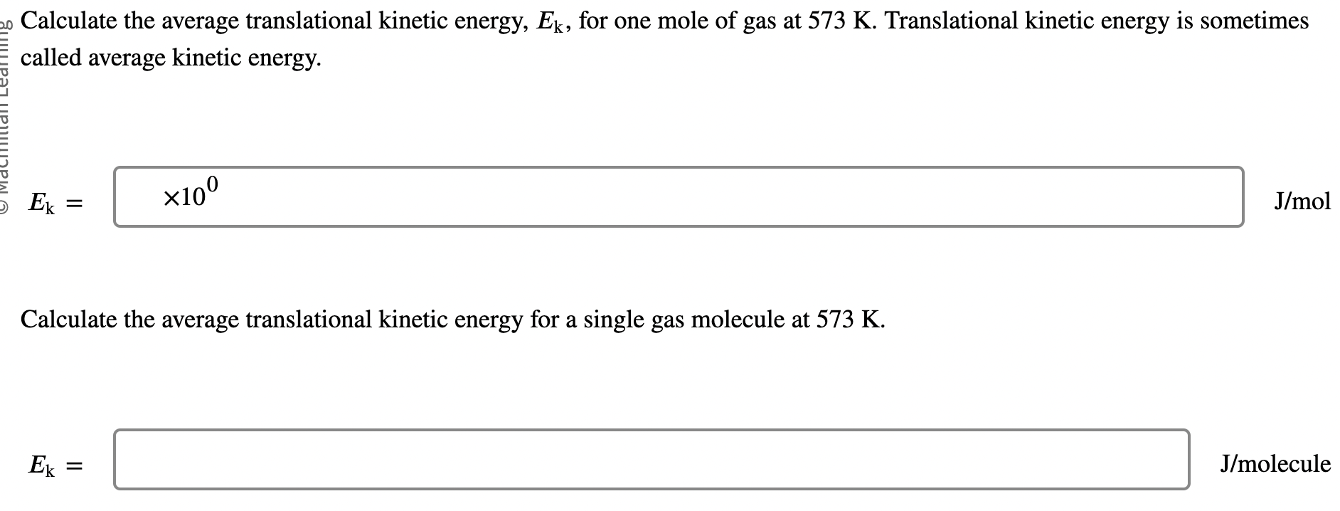 Solved Calculate the average translational kinetic energy, | Chegg.com