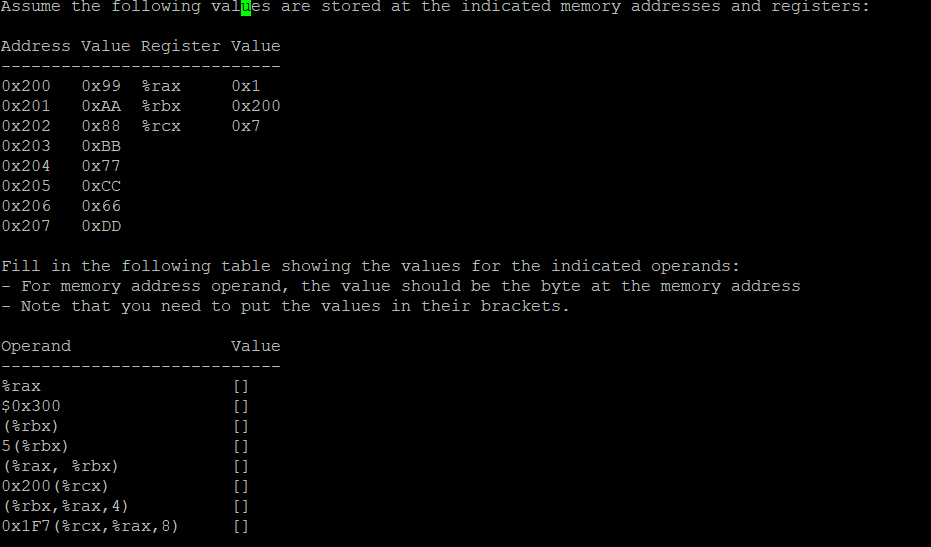 Solved Assume the following values are stored at the | Chegg.com